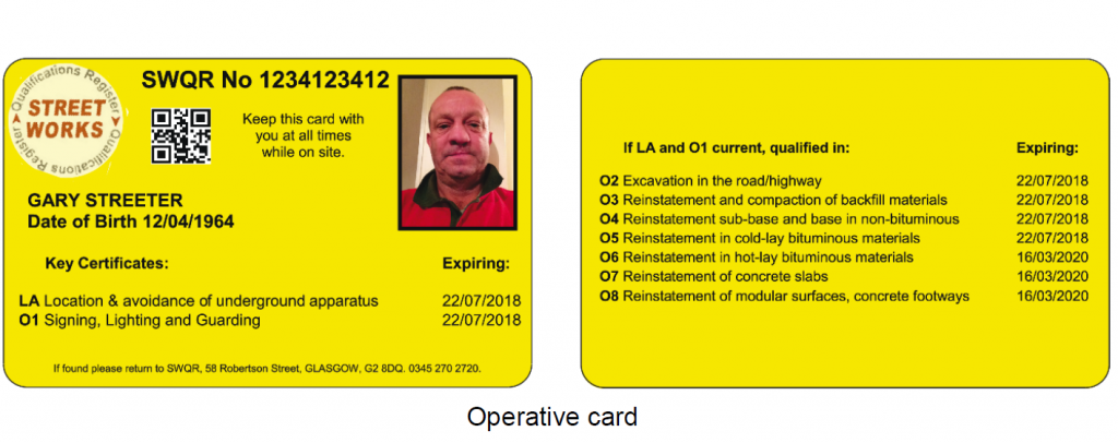 NRSWA / SWQR Cards « Street Works Qualification Register – SWQR Card